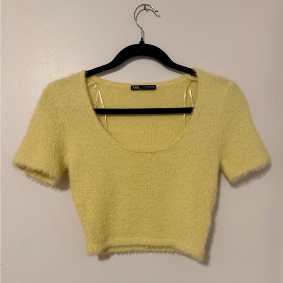 Zara | Tops | Zara Soft Yellow Textured Crop Top | Poshmark